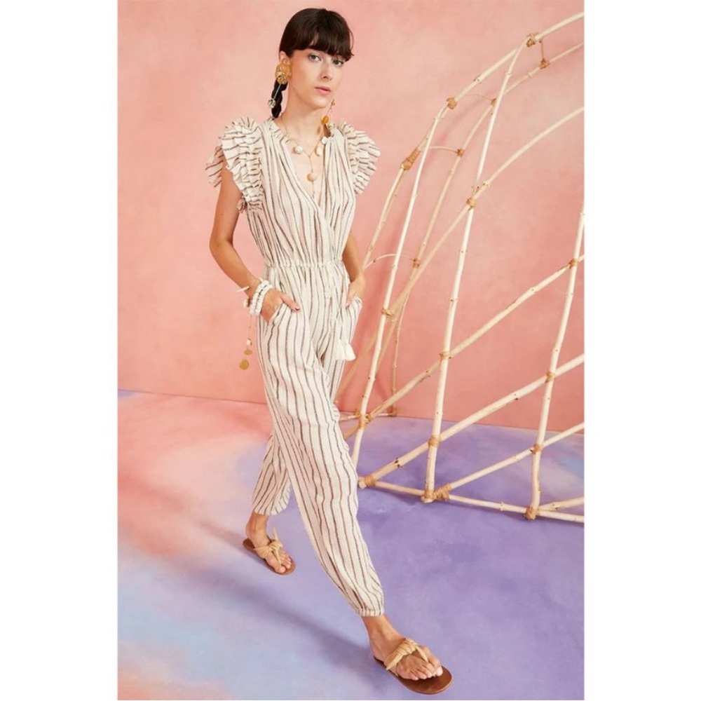 Ulla Johnson Ruffle Sleeve Lurex Stripe Cream Elio Ju… - Gem